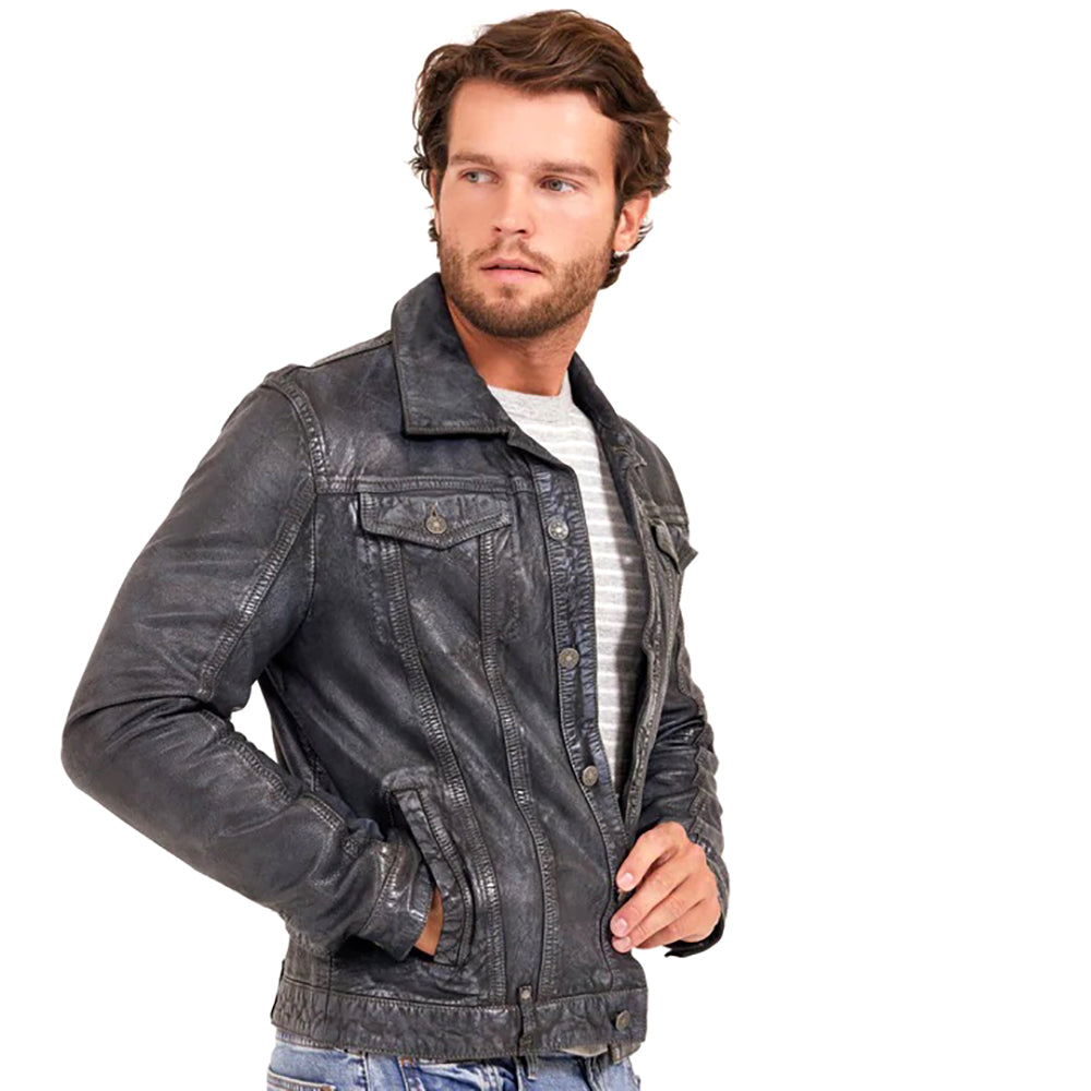 Mauritius Men's Genuine Leather Jacket- Jean Denim Inspired